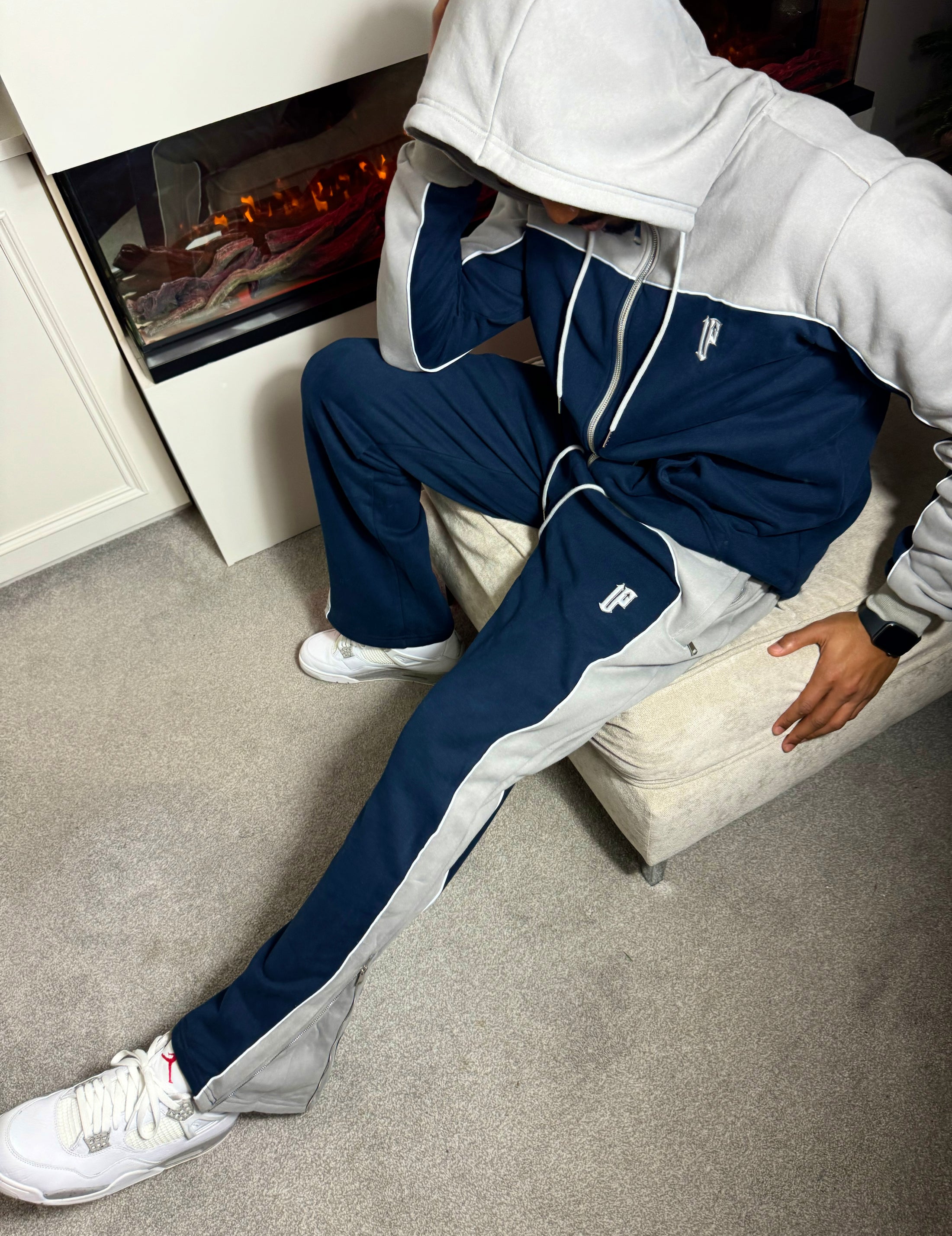 Two-Tone Heavyweight Zip Up Hoodie - Grey & Navy – Double Up